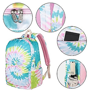 Airyard Girls Backpack, Kids Backpack for School Lightweight School Backpack for Teen Girls Bookbag Set with Lunch Box (Tie-Dye Colorful)