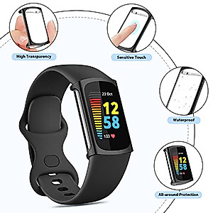 4 PACK Screen Protector Compatible with Fitbit Charge 5(NOT for Charge 4/3),TPU All-Around Protective Case Cover Rugged Bumper Shell Accessories for Charge5 Smartwatch,Black/Silver/Rose Gold/Rose Pink