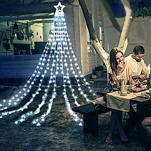 MESHUBA Star String Lights Outdoor Patio Decoration 317 LED Waterfall Christmas Tree Lights Indoor Outside Decoration Lights for Party, Yard, Garden, Holiday, Home Décor, White