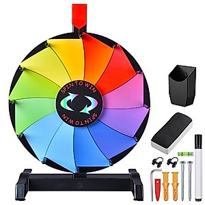 WinSpin 12 Inch Prize Wheel Dual Use Tabletop or Wall Mounted Heavy Duty Editable Color 12 Slots Spinning Wheel for Home Office Fortune Design Carnival Spinning Game, Breeze Series