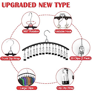 NAKBINX Hat Hanger for Closet, 2 Pack Metal Hat Organizer for Baseball Caps, 360° Rotation Hangers Space Saving with 30 Rubber Coated Clips, Foldable Hat Rack, Organizer&Display for Legging/Pant