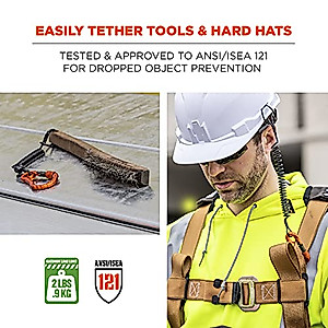 Coil Tool Lanyard with Loop End and Carabiner, Tool Weight Capacity 2 lbs, Ergodyne Squids 3156 , Black