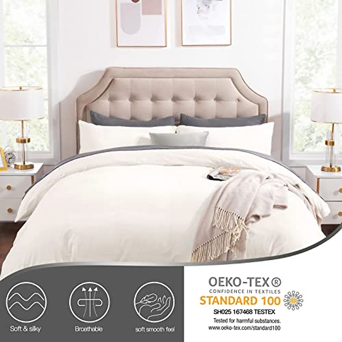 Dreamcountry Duvet Cover Oeko-TEX Certified Washed Cotton Duvet Cover Set 3 Pieces, Ultra Soft Bedding Comforter Cover with 2 Pillow Shams, Zipper Closure and Corner Ties(Queen, White)