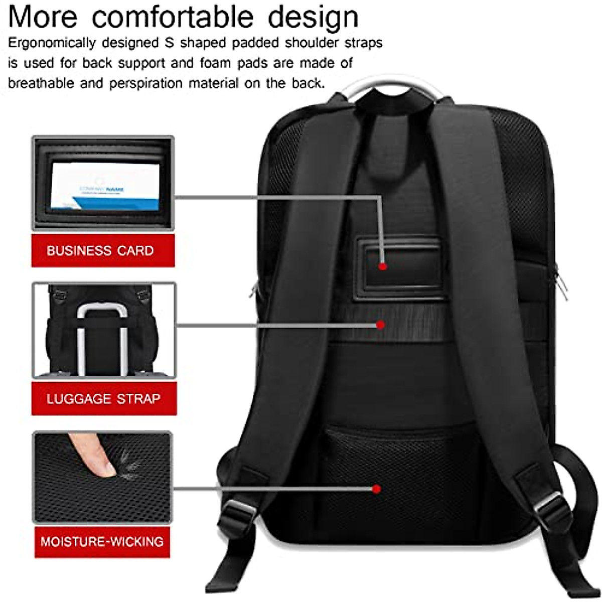 Oakisma Travel Laptop Backpack for Men Women Business School Backpacks with USB Charging Port and 14 inch-17.5 inch Computer College Student Gift(Black)