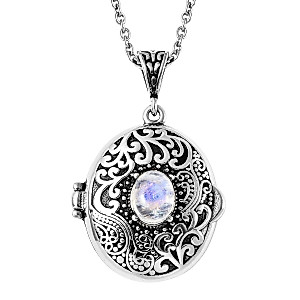 SHOP LC Rainbow Moonstone Picture Locket Necklace for Women Customized Photo Jewelry Memory Personalized Gifts for Women Stainless Steel Chain 24'' Birthday Gifts