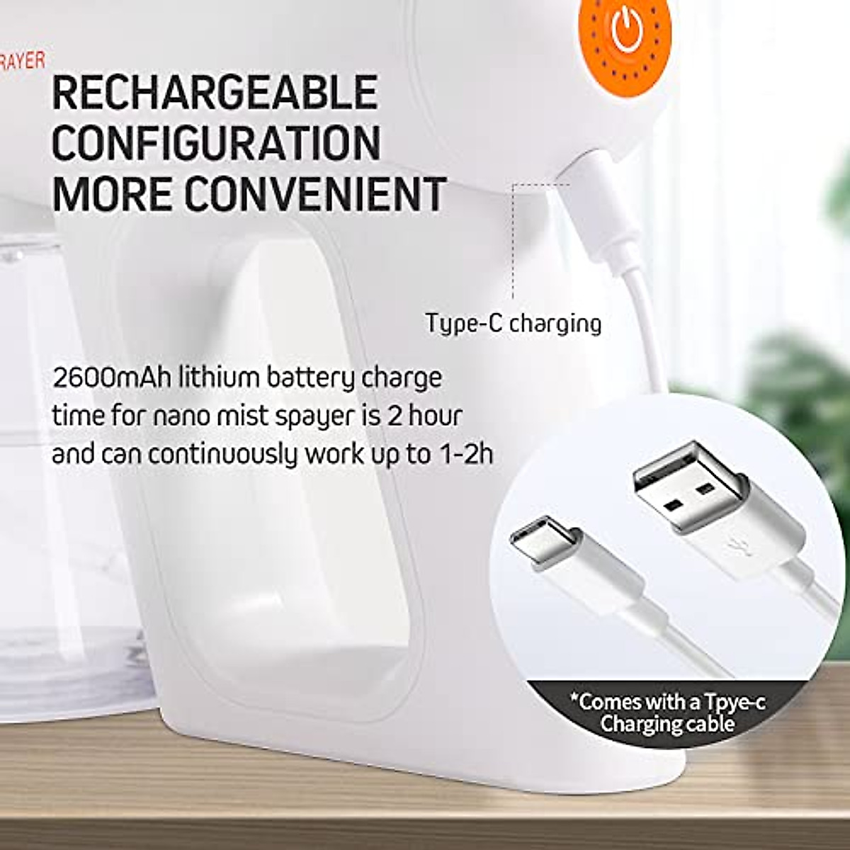 GLGLMA Atomizer Sprayer, Electric Handheld Sprayer Disinfectant Fogger Gun Portable Rechargeable Sprayer Gun, Nano Atomizer for Home Office School Hotel