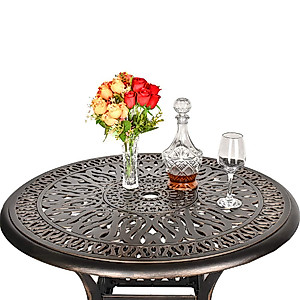 TITIMO 3 Piece Patio Dining Set, All-Weather Outdoor Cast Aluminum Patio Furniture Conversation Set Includes Round Table and Chairs with Cushions and Umbrella Hole for Patio Garden Deck (Khaki)