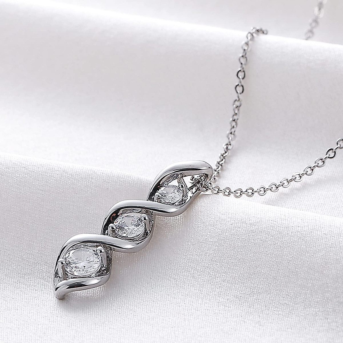 Ascona Dainty 3 Stone Pendant Silver Necklace,Twisted Infinity Cubic Zirconia Necklace for Women Jewelry Gift Bridesmaid Necklace Mother's Day Gift Valentines Day Gifts for Her