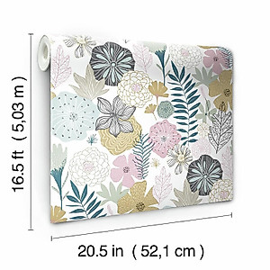 RoomMates RMK11328WP Pink Perennial Blooms Peel and Stick Wallpaper, Roll