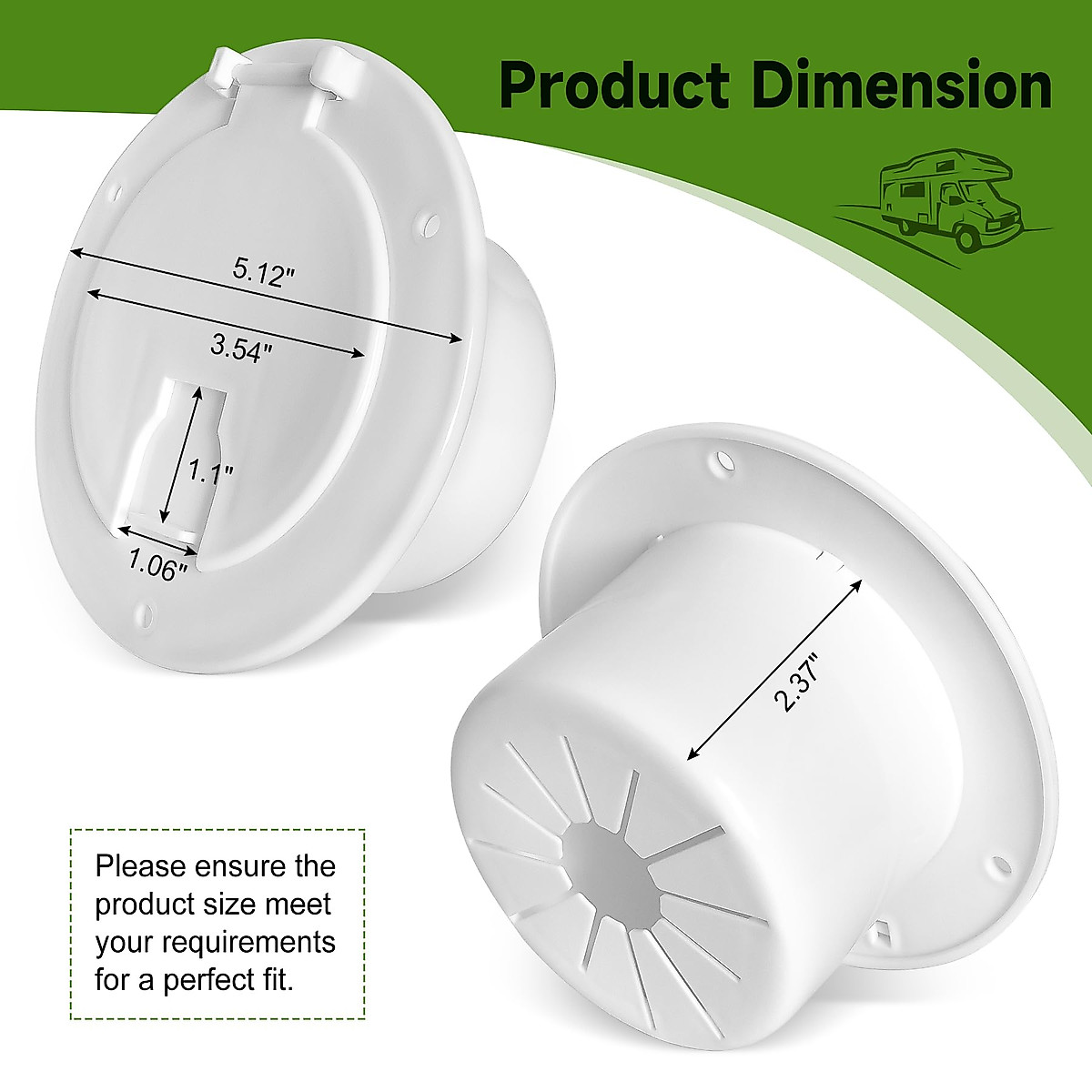 Porscan RV 5 Inch Round Electric Cable Hatch for 30 and 50 Amp Cords, RV Power Cord Cable Hatch Cover Compatible with Coleman Jayco Pop-Up Camper Travel Tent Trailer Motorhome (White)