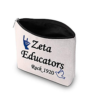 PXTIDY Greek Sorority Gift Appointment Makeup Bag for Women Zeta Educators Rock 1920 Cosmetic Bag Sisterhood Gift Sorority Paraphernalia Gift(beige)