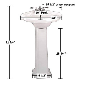 Portsmouth 22 Inch Corner Pedestal Bathroom Sink Small White - Overflow and Pre-Drilled 4 in. Centerset Faucet Holes - Grade A Porcelain Easy Clean and Install Renovators Supply Manufacturing