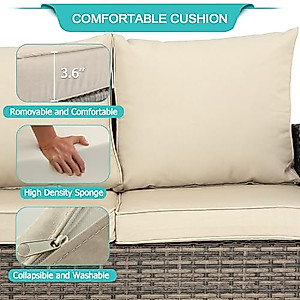 Furnimy Patio Furniture Set Rattan Outdoor Sectional Conversation Sets 3-Seat Outdoor Couch,2 Single Chair 1 Loveseat and 2 Ottoman for Lawn Balcony Garden Backyard (Gray-Tan, Set of 6)