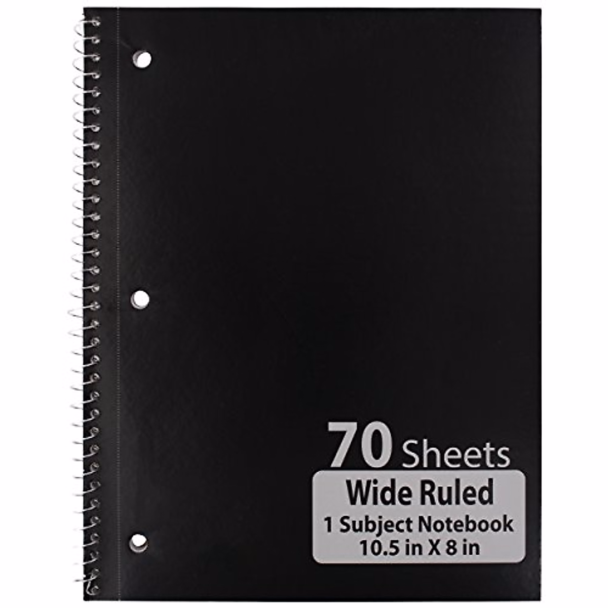 Emraw Single Subject Notebook Spiral with 70 Sheets of Wide Ruled White Paper - Set Includes: Red, Black, Purple, & Blue Covers (4 Pack)