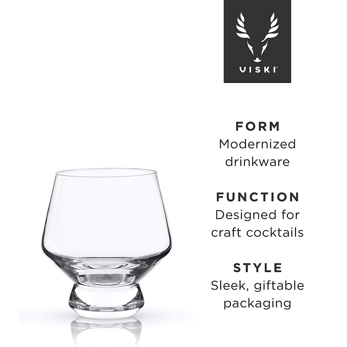 Viski Raye Footed Crystal Punch Cups Set of 2 - Premium Crystal Clear Glass, Stemless Heavy Base Punch Cocktail Glass Gift Set, 8 oz
