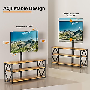 Furmax TV Stand with Mount and Power Outlet, Universal Height Adjustable Swivel TV Stand Mount for Up to 75 Inch TVs, Entertainment Center with Storage Shelves for Living Room, Rustic Brown