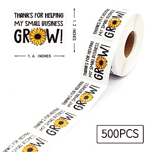 Littlefa Thanks for Helping My Small Business Grow Stickers,Sunflower Thank You Stickers,Small Business Stickers, Envelopes Seal Stickers,Mail Packaging Sticker for Small Business 500 PCS