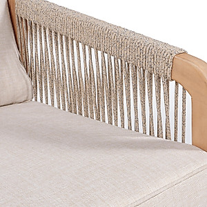 JONATHAN Y LVG1203A-3SET Aveiro 3-Piece Modern Bohemian Roped Acacia Wood Conversation Outdoor Patio Set with Cushions Coastal, Contemporary, Transitional, Rustic, Cottage, Beige/Light Teak