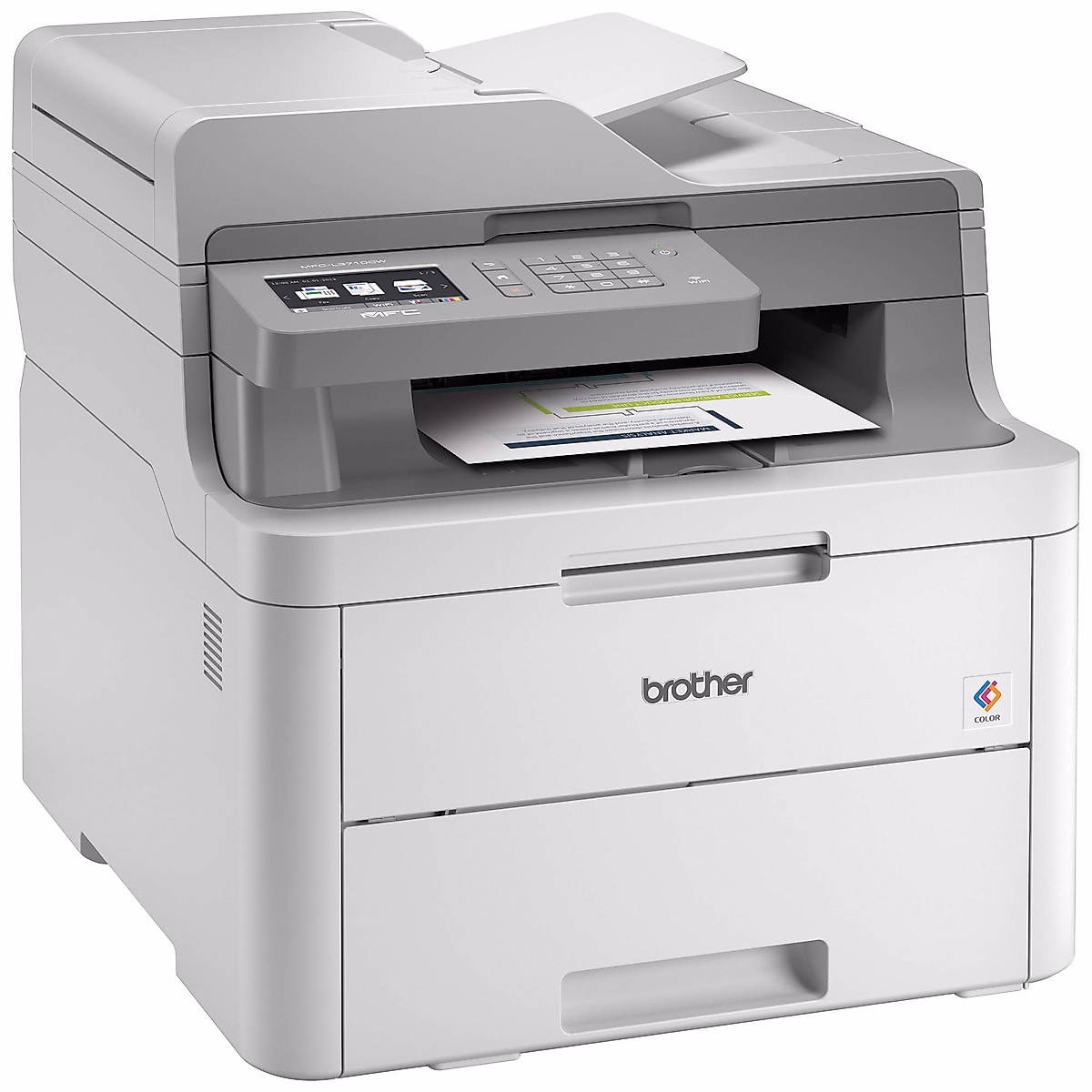 Brother MFC-L3710CW Compact Digital Color All-in-One Laser Printer, Wireless Printing, Print Scan Copy Fax, 19 ppm, 250-sheet, Built-in Wireless, 600x600DPI, 512 MB, Bundle with JAWFOAL Printer Cable