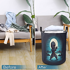 Little Ninja At Night Waterproof Foldable Storage Bin, Dirty Clothes Laundry Basket, Canvas Organizer Basket for Laundry Hamper, Toy Bins, Gift Baskets, Bedroom, Clothes, Kids Hamper