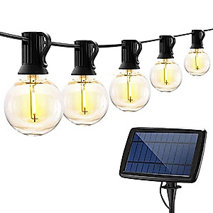 Afirst Solar Outdoor String Lights with USB Rechargeable 4 Lighting Modes Waterproof LED Patio Lights 25FT with 25 Bulbs for Backyard Garden Yard Lighting