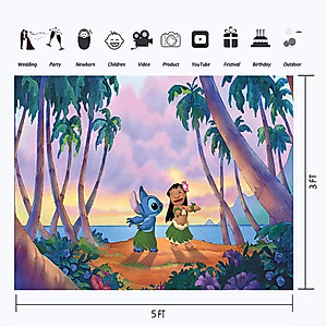 VV Backdrop Cartoon Lilo and Stitch Theme Backdrops 5x3 Summer Hawaii Seaside Lilo and Stitch Happy Birthday Backdrop for Party Vinyl Baby Shower Background Lilo or Stitch for Party