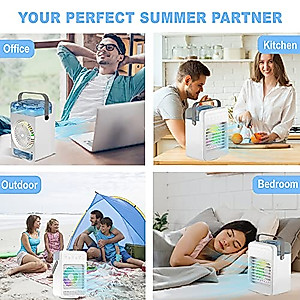 Portable Air Conditioner, Personal Air Cooler Mini with 2 Mists 4 Speeds, 120°Auto Oscillation, 600ML Tank, 2/4/6H Timer, 7 Colors Light, Evaporative Air Cooler Fan for Room Office Bedroom Camping
