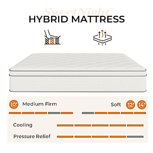 Sweetnight King Size Mattress, 12 Inch Hybrid Mattress in a Box with Comfort Foam, Individually Wrapped Pocket Innerspring for Motion Isolation & Pain Relief, CertiPUR-US Certified King Mattress
