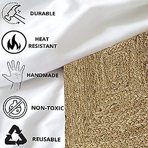 Heavenera Set of 4 100% Jute Braided Placemats Nonslip 13x13 Square Farmhouse Vintage Placemat for Dining Farmhouse Table Mats for Home Kitchen Christmas Parties (Classic, 13x13 inch)