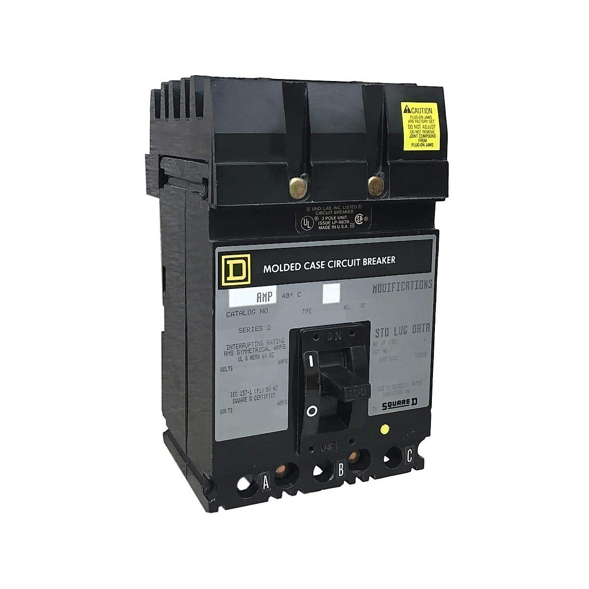 SCHNEIDER ELECTRIC 600-VOLT 100-AMP FA36100 Molded CASE Circuit Breaker 600V 100A