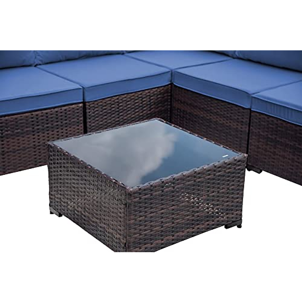 ASJMR Outdoor Patio Furniture Set, 12 Pieces Outdoor Sectional Furniture High Backrest Patio Set, All-Weather PE Rattan Patio Conversation Set w/Coffee Tables & Cushions(Dark Blue)