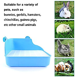 Lucky Interests 2 pcs Rabbit Litter Box, Hanging Bunny Corner Small Animal Toilet Potty Trainer with Pet Crate Bowl and Spoon, Mini Broom & Dustpan, Disposable Cage Liner for Guinea Pigs (Blue, Green)
