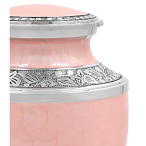 CLEENTABLE Urns for Ashes Adult Male, Urns for Human Ashes Adult Female, Decorative Urns, Large Cremation Urns for Adult Ashes, Urn Sea Pink Silver (Aluminum - 10 Inch Height x 6.5 Inch Width)