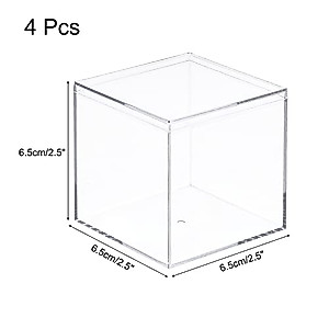 MECCANIXITY Clear Acrylic Plastic Storage Box Square Cube Display Case with Lid, 6.1x6.1x6.1cm Container Box for Small Item, Pack of 4