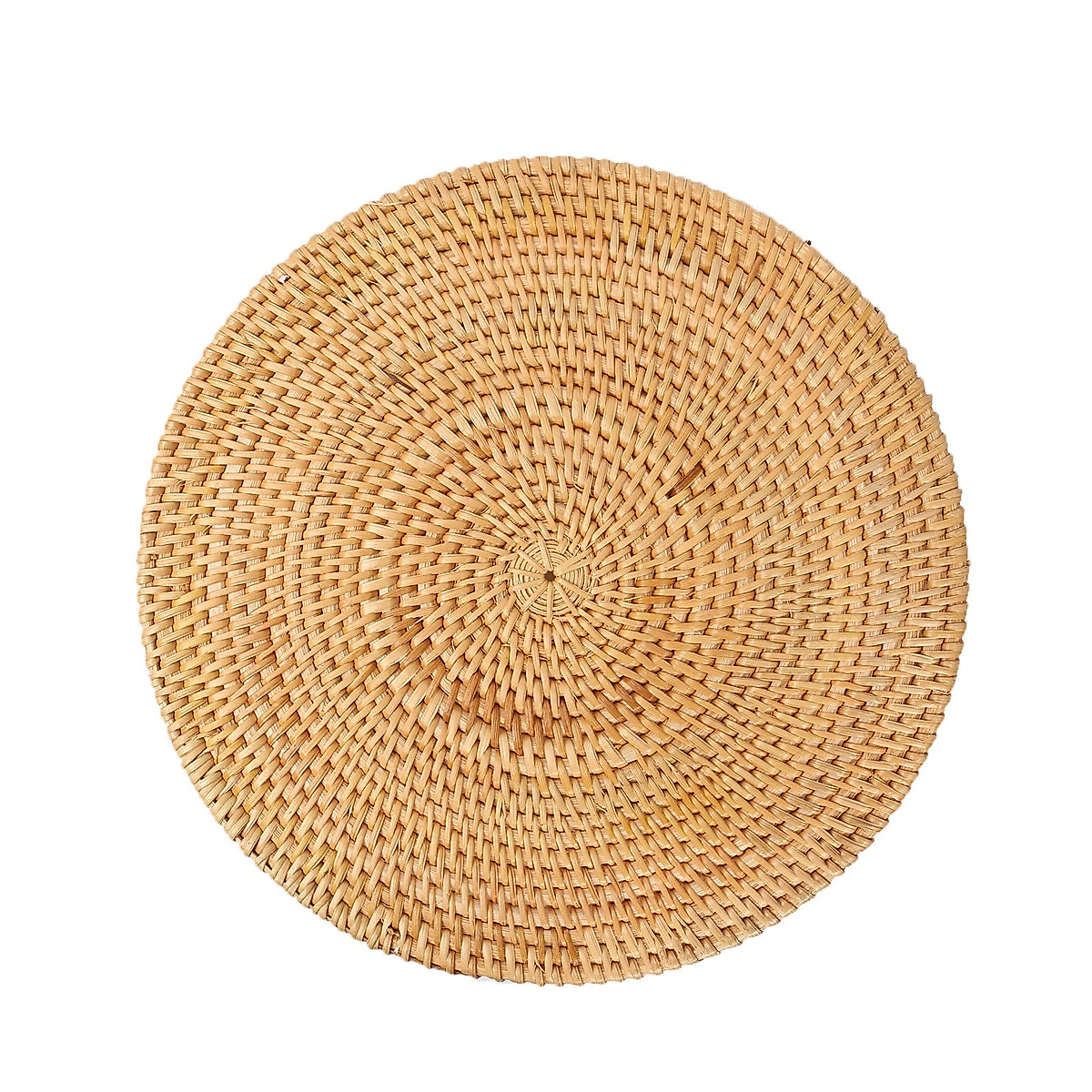 Round Rattan Coffee Table Tray with Handles - Woven Basket Food Decorative Tray ，Handmade Rattan Serving Tray with Handles ，Adorable Natural Bamboo Tray for Ottoman Coffee Table (Small/8.7 inch)