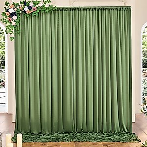 10ft x 10ft Wrinkle Free Olive Green Backdrop Curtains for Parties, Polyester Green Photo Backdrop Drapes 2 Panels 5x10ft for Wedding Birthday Party Photography Background Backdrop Stand