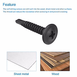 uxcell Phillips Head Self Tapping Screws, #8 x 1" Carbon Steel Self Drilling Sheet Metal Screw Black 50pcs