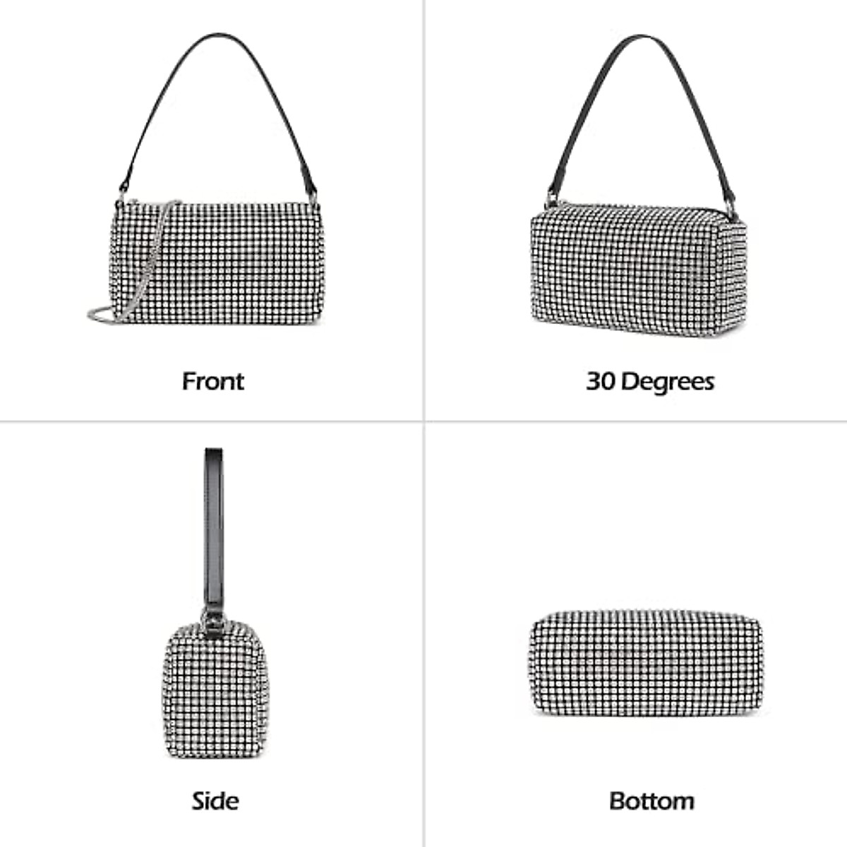 Rhinestone Bling Bag Purse Sliver Clutch Sparkly Crossbody Bags for Women Crystal Glitter Handbag for Party Prom Wedding