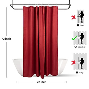 WOHEWREY Shower Curtain, Waterproof Waffle Fabric Shower Curtain, 72 * 78 Inch Shower Size, with 12 Hooks, Weighted Long Hem, Machine Washable, Suitable for Home Hotel Bathroom Shower Curtain Set Red