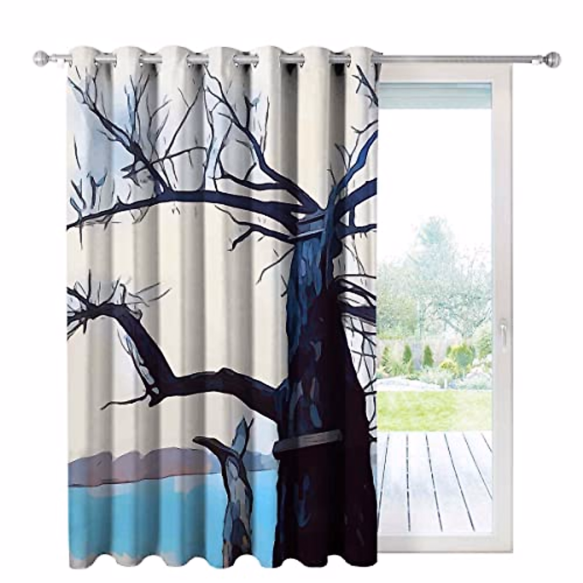 Tree Book Cover Lake Winter Cold Door Panel Curtain Black Drapes for Backdrop Window Decor,1 Panel,(W) 51 X (H) 63 Inches