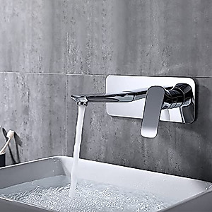 Bathroom Faucet Wall-Mounted Bathroom Sink Faucet Brass Basin Mixer Tap Hot and Cold Water Lavatory Faucet Single Handle Bathroom ​Vessel Sink Faucet,Chrome Heavy Duty
