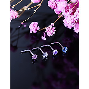 Hoeudjo 20G Nose Rings Surgical Steel Nose Ring Studs Heart CZ Inlaid Piercing Jewelry for Women Men Girls