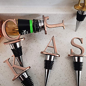 Wine Stoppers - Stainless Steel Letters Wine Stopper, Silicone Reusable Wine and Beverage Bottle Stopper, used for Bar, Kitchen, Holiday Party, Wedding Keep Wine Fresh (A)