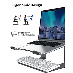 SOUNDANCE Laptop Stand, Aluminum Computer Riser, Ergonomic Laptops Elevator for Desk, Metal Holder Compatible with 10 to 15.6 Inches Notebook Computer, Grey