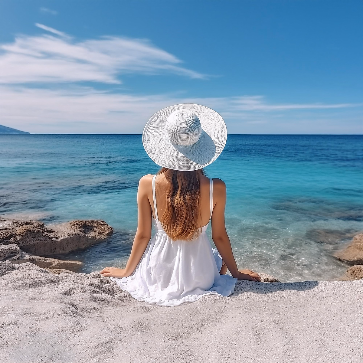 CHIC DIARY Women Summer Big Brim Beach Hat Floppy Straw Sun Hat Cap UPF 50+ (White)