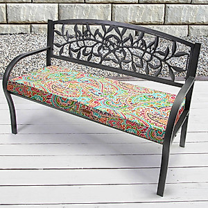 FUNHOME Outdoor Bench Cushion Water-Repellent, 48 x 18 Inch Bench Cushions for Outdoor Furniture, Settee Cushions with Handle and Straps, Patio Couch Cushion 1 Pack, Melora Paisley