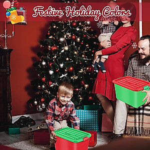 Abbylike 33 Quarts Christmas Storage Bin Holiday Seasonal Storage Totes with Lids Red Green Christmas Ornament Storage Containers for Christmas Home Organization Holiday Decoration(4 Packs)