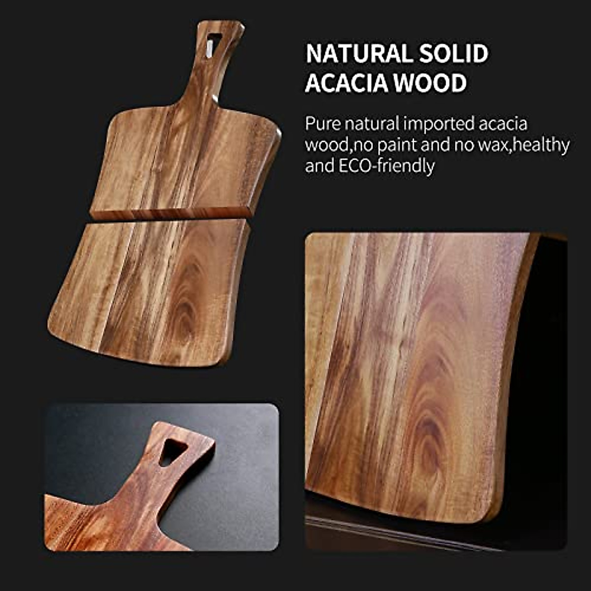 YUSOTAN Acacia Wood Cutting Board for Kitchen,14" x 8.5" Cutting Board with Handle, Charcuterie Paddle, Chopping Board for Meat, Cheese, Bread, Vegetables, Fruits for Kitchen