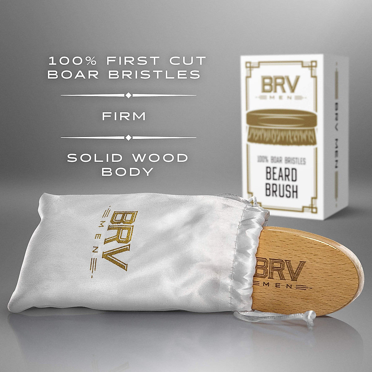 25+ Years, BRV MEN Natural Firm Boar Bristles Beard Brush. The Ideal Gift For Men (Beechwood)