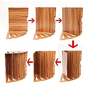 File Folder Holder Wood Organizer 5 Compartment, File Sorter Wood Buckle Design Desktop Fan-Shaped Mail Letter Document Magazine File Assembly Divider DIY Office Tabletop Storage Box (Brown)